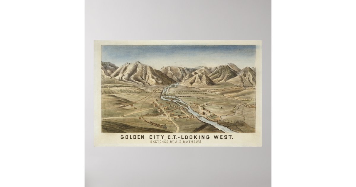 Golden City, Colorado Birds Eye View Panoramic Map Poster | Zazzle