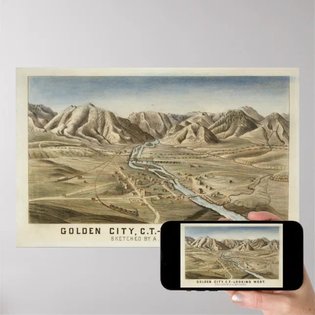 Golden City, Colorado Birds Eye View Panoramic Map Poster | Zazzle