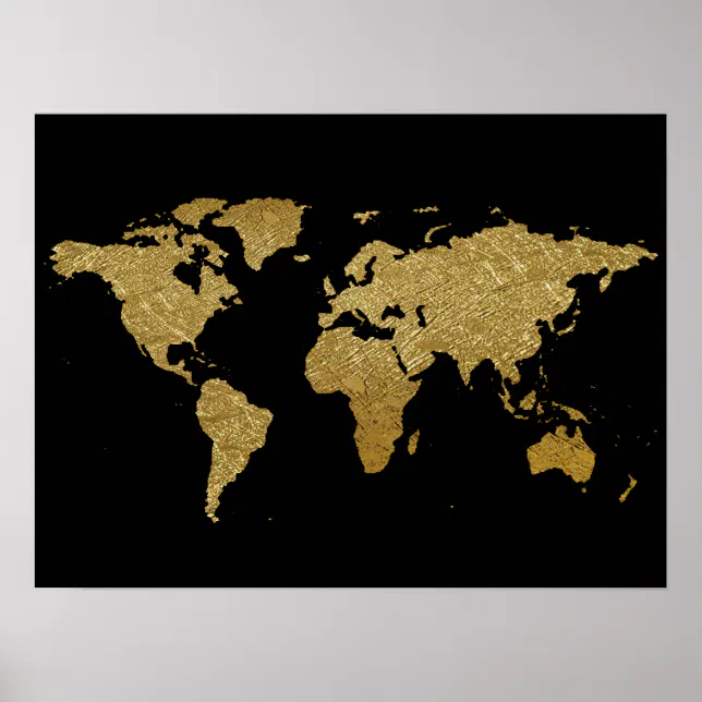 golden color world map poster | Zazzle