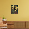 Golden comedy and tragedy masks on patterned poster | Zazzle