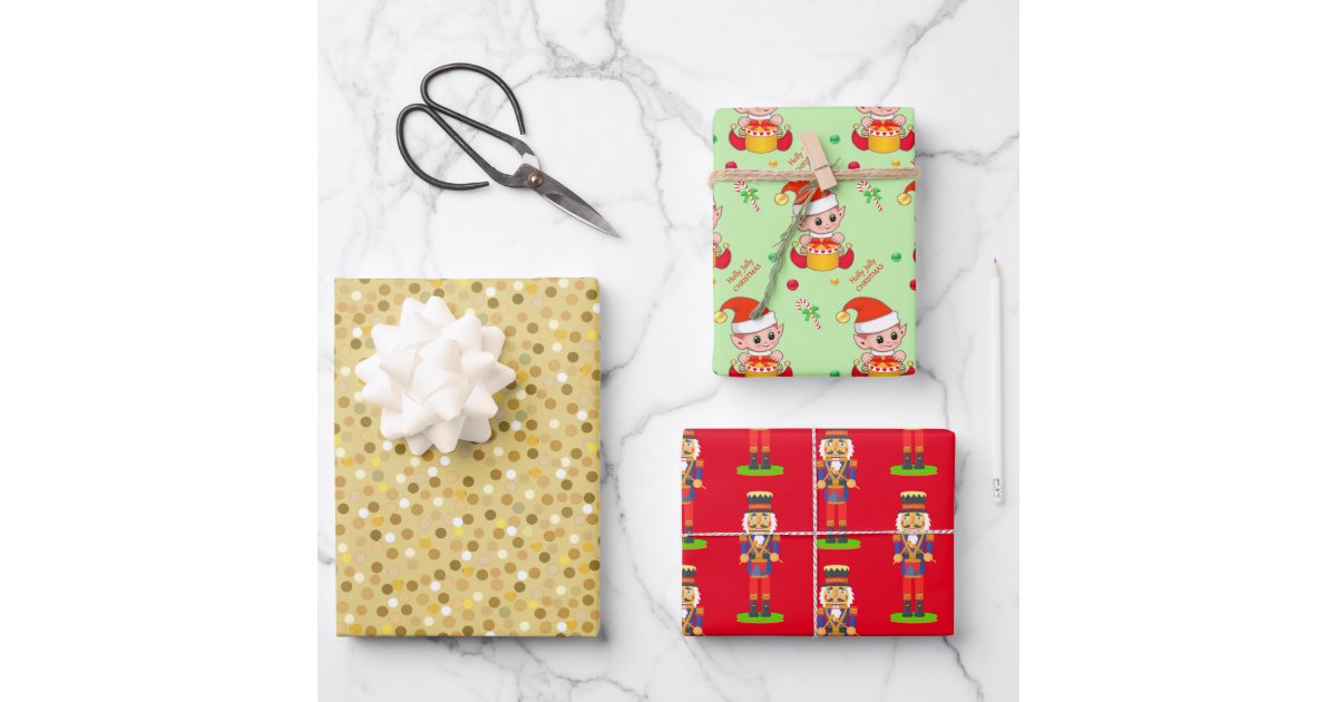Golden Confetti, Christmas Elf, Nutcracker Wrapping Paper Sheets | Zazzle