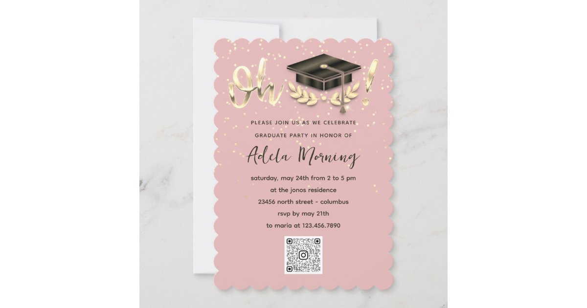 Golden Confetti Graduate Party QR Code Blush Invitation | Zazzle