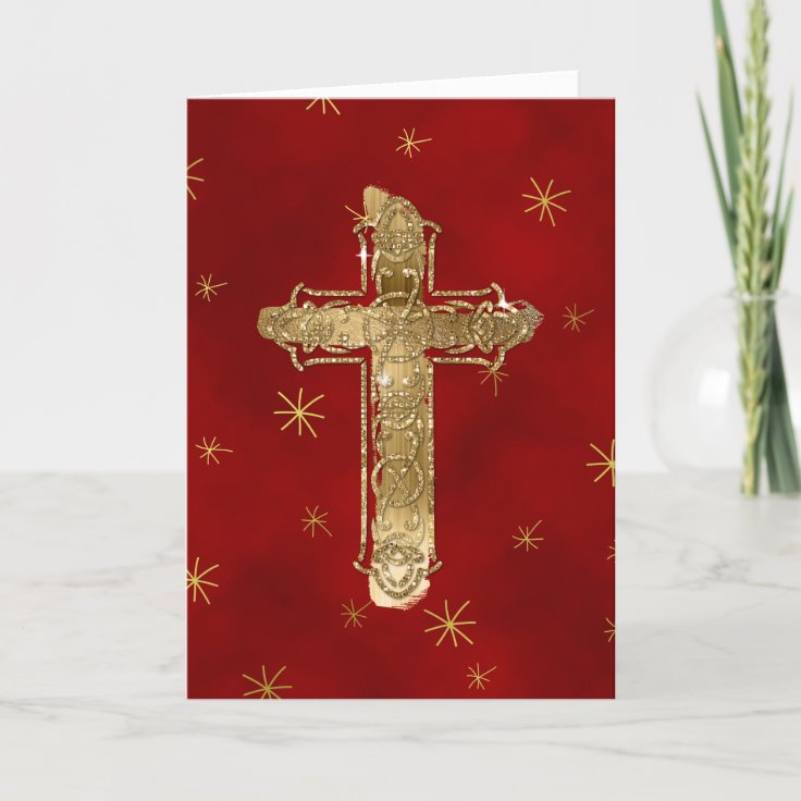 Golden Cross Christmas Greeting Card | Zazzle