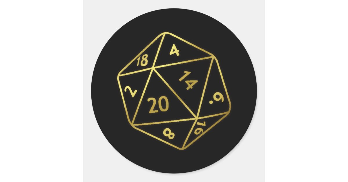 Golden D20 Classic Round Sticker | Zazzle