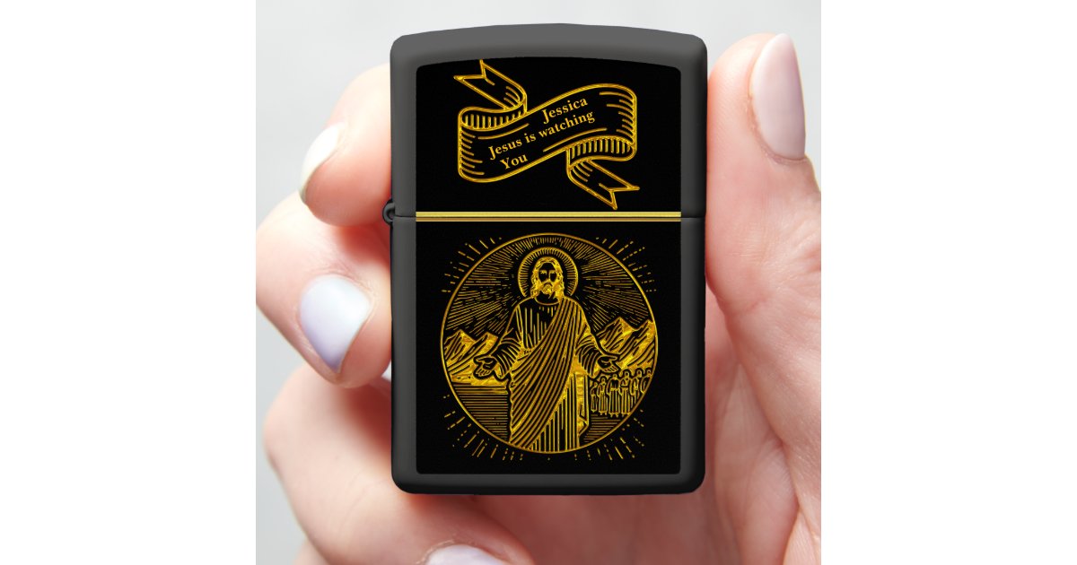 Golden Depiction of Jesus With Outstretched Arms Zippo Lighter | Zazzle