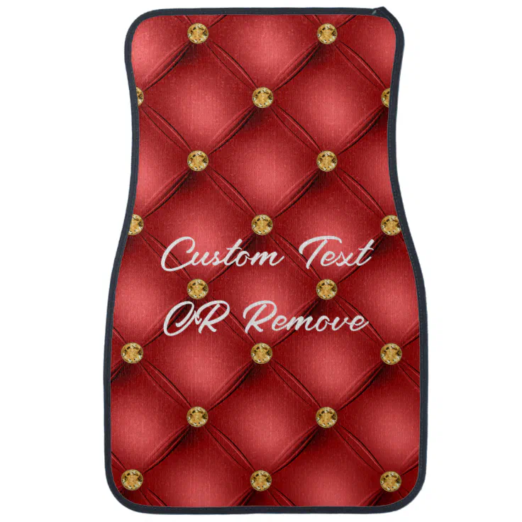 Golden Diamond Tufted Leather Custom Text Name Red Car Floor Mat | Zazzle