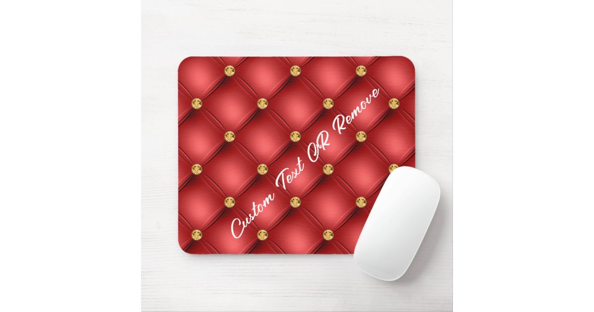 Golden Diamond Tufted Leather Custom Text Name Red Mouse Pad | Zazzle