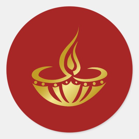 Golden Diwali Lamp Design Classic Round Sticker | Zazzle.com