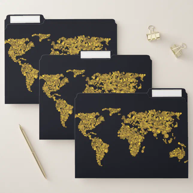 Golden Dot World Map File Folder | Zazzle