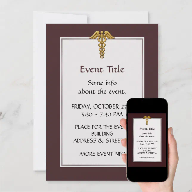Golden Double Snake Caduceus Invitation | Zazzle