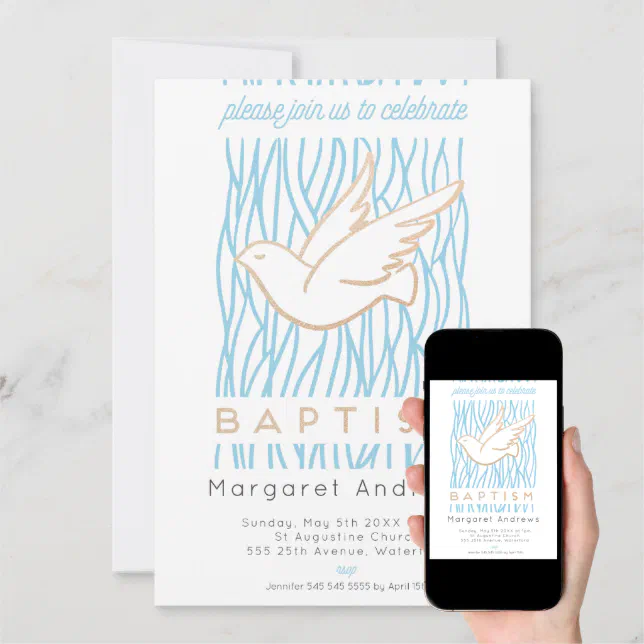 Golden Dove Baptism Religious Invitation | Zazzle