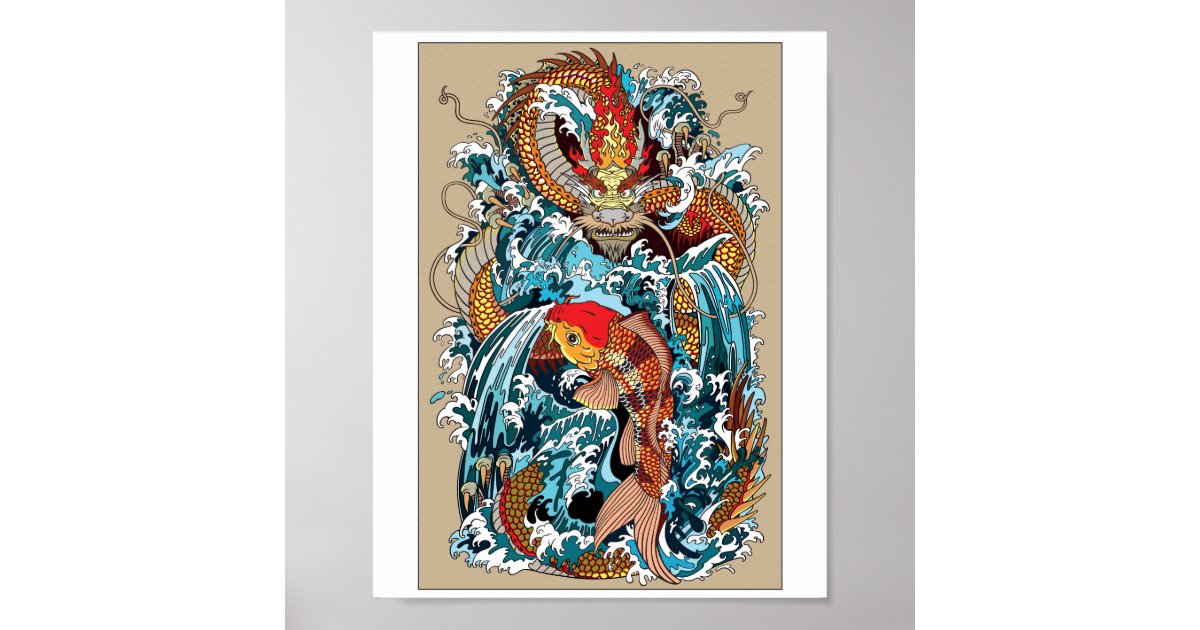 Golden Dragon Gate. Illustration Poster | Zazzle