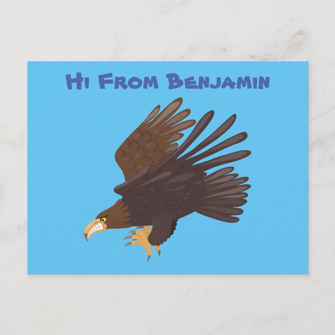 Golden eagle funny cartoon illustration postcard | Zazzle