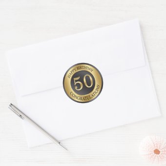 Golden effect 50th Birthday Classic Round Sticker | Zazzle