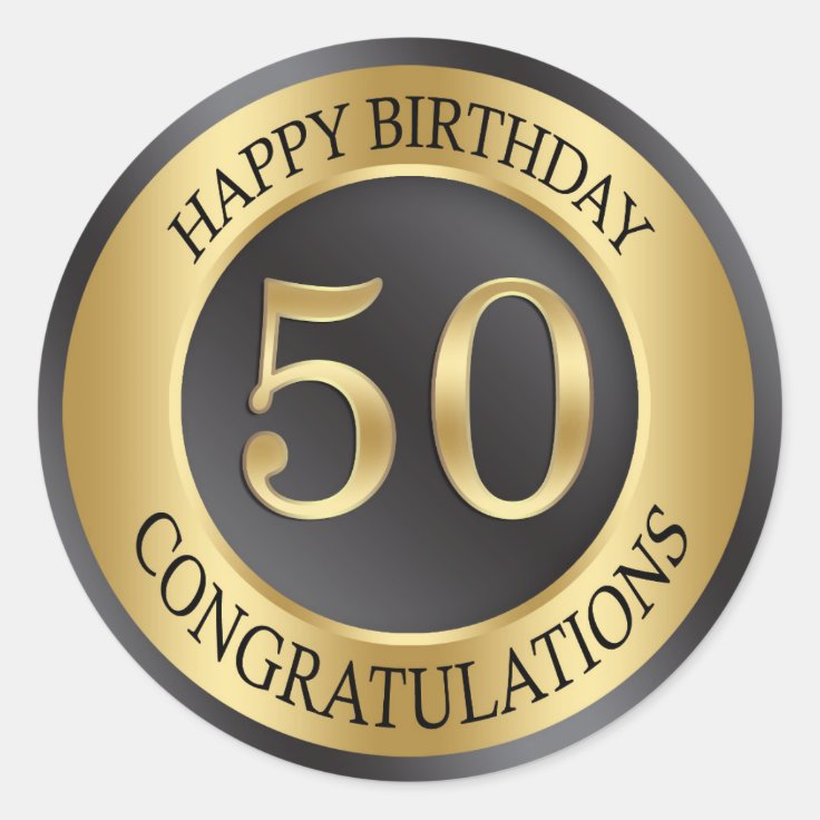 Golden effect 50th Birthday Classic Round Sticker | Zazzle