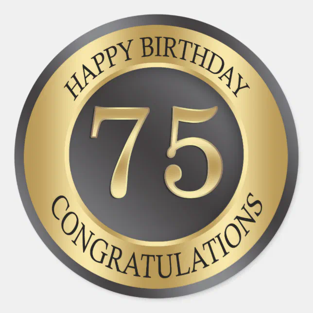 Golden effect 75th Birthday Classic Round Sticker | Zazzle