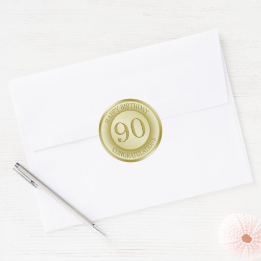 Golden effect Happy 90th Birthday Sticker | Zazzle