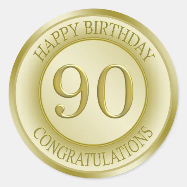 Golden effect Happy 90th Birthday Sticker | Zazzle