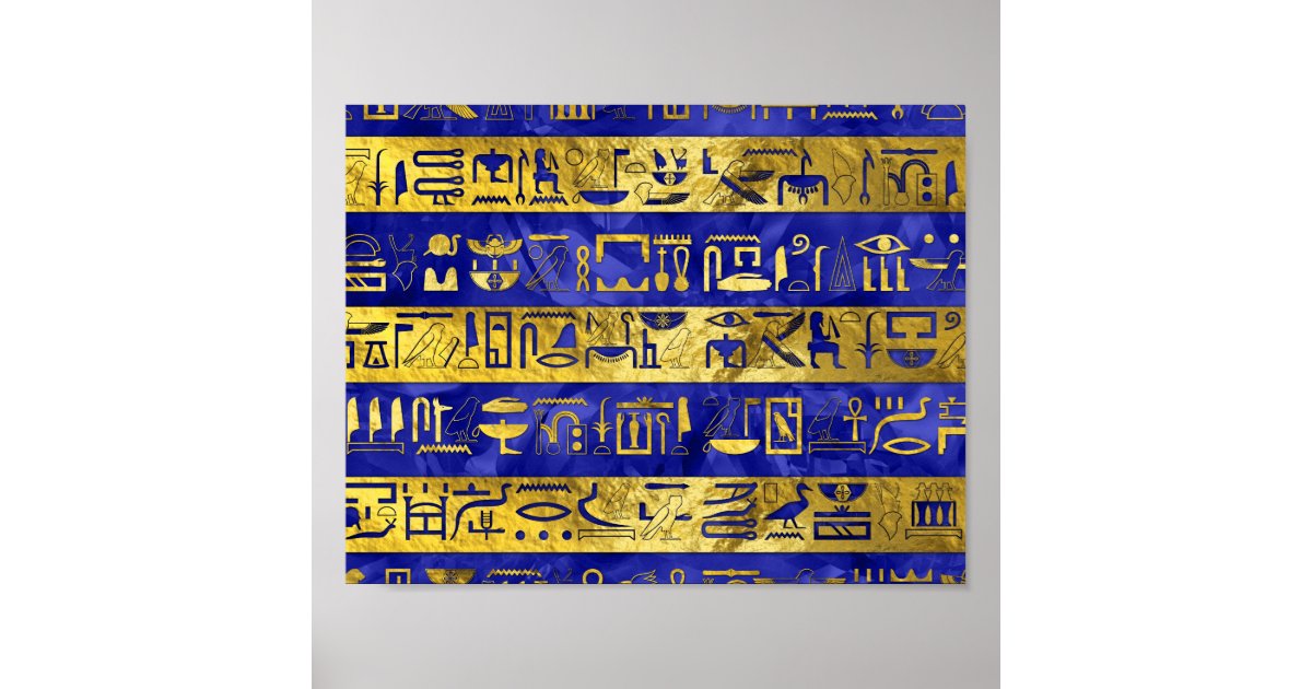 Golden Egyptian hieroglyphs pattern Poster | Zazzle