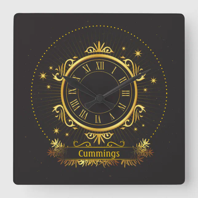 Golden Elegance Personalized Name Sq. Wall Clock | Zazzle