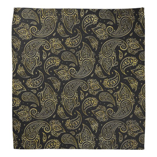 Golden Embossed Paisley pattern on black Bandana | Zazzle.com