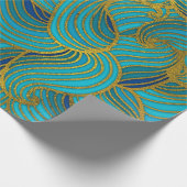 Golden Embossed Swirl Wave Pattern on Blue Wrapping Paper | Zazzle
