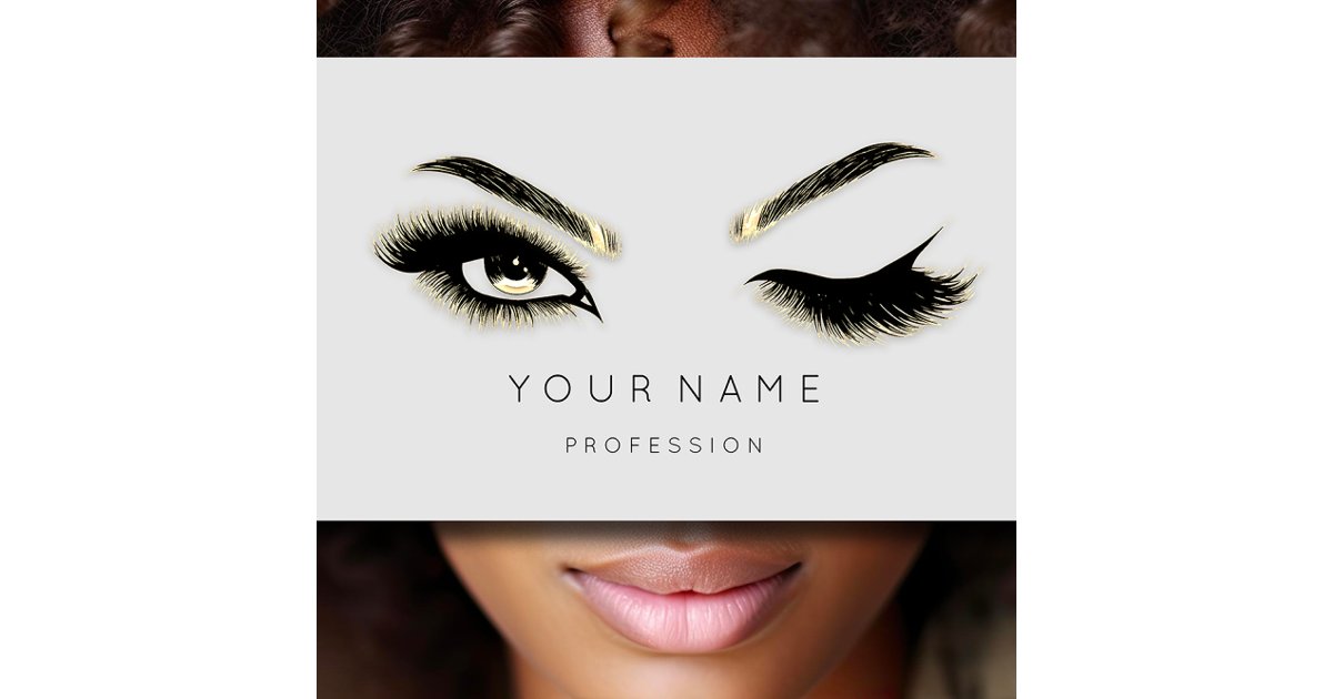 Golden Eyelash Brows Microblading QRCODE Logo Gray Business Card | Zazzle