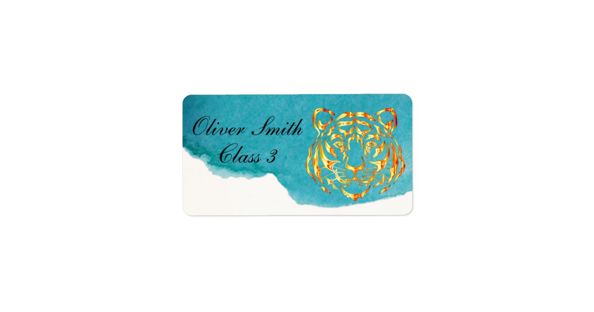 Golden Face Tiger Personalized School Label | Zazzle
