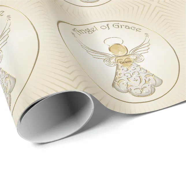 Golden Filigree Christmas Angel of Grace Pattern Wrapping Paper | Zazzle