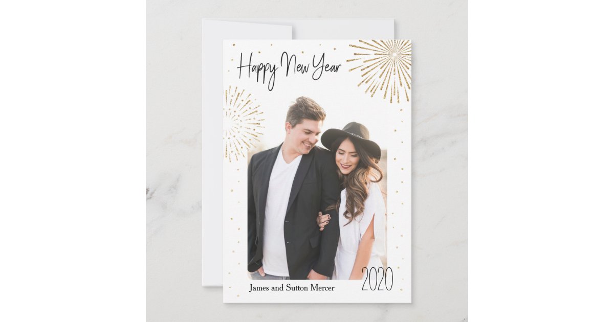 Golden Fireworks New Year Holiday Card | Zazzle
