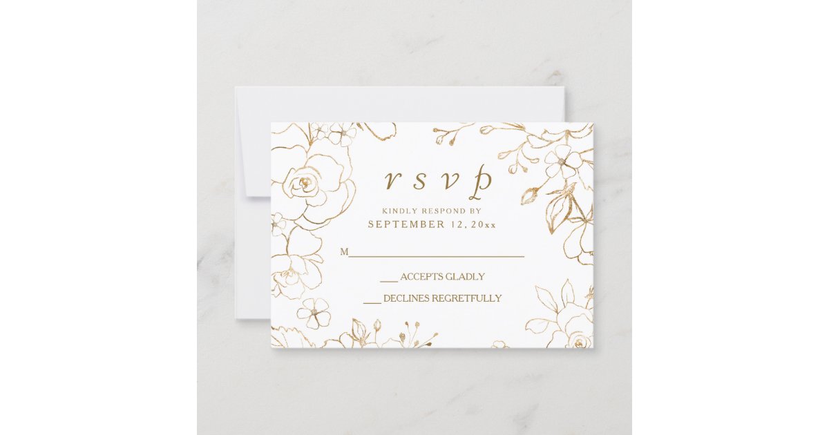 Golden Floral Simple Elegant Wedding RSVP | Zazzle
