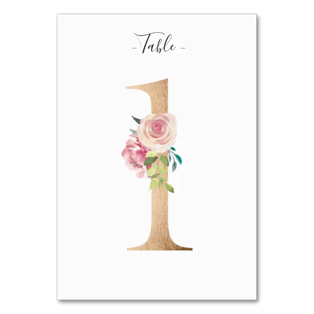 Golden Floral Table Number Card | Zazzle