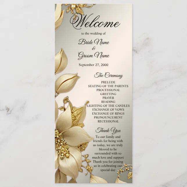 Golden Floral Wedding Program | Zazzle