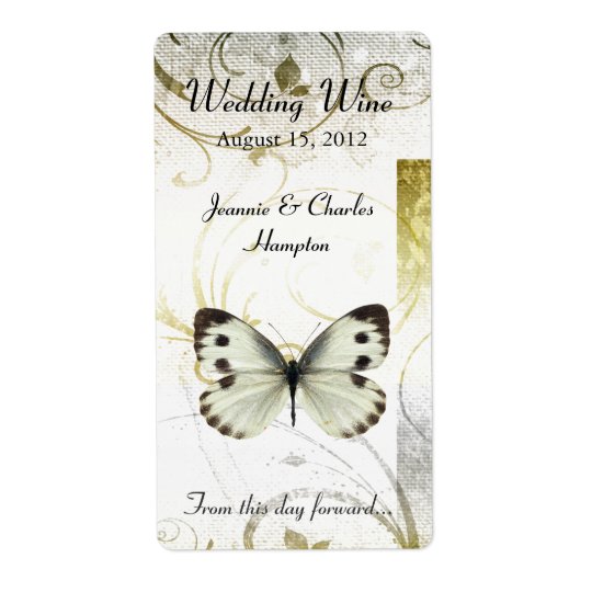 Golden Flourish & Butterfly Wedding Mini Wine Label | Zazzle.com