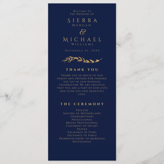 Golden Foliage | Elegant Navy Blue Gold Wedding Program | Zazzle.com