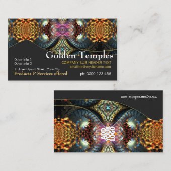 Golden Fractal Temple Art Business Card | Zazzle