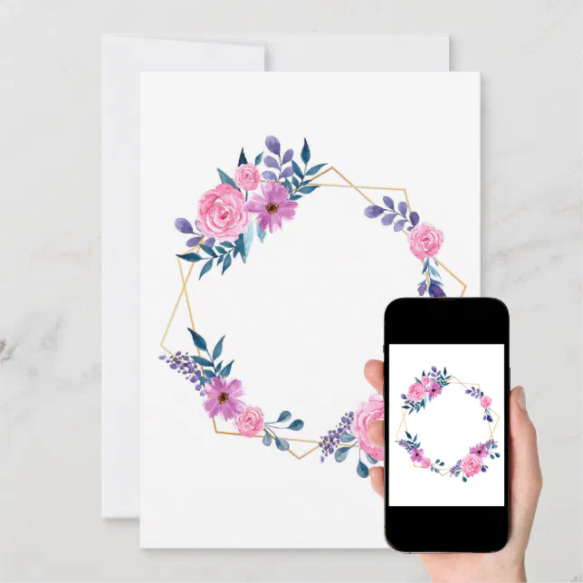 Golden Frame Flowers Wedding Invitation Card | Zazzle