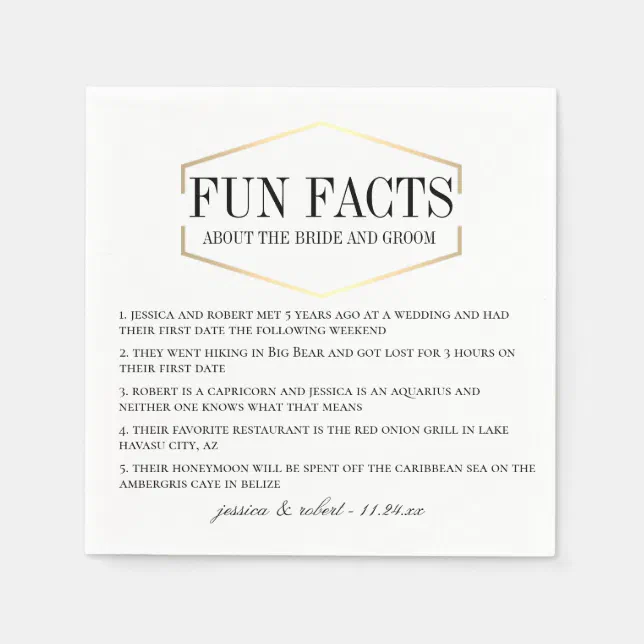 Golden Fun Facts Personalized Paper Napkins | Zazzle