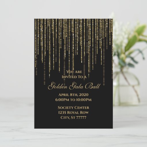 Golden Gala Ball Prom 8th Grade Dance Black Invitation | Zazzle