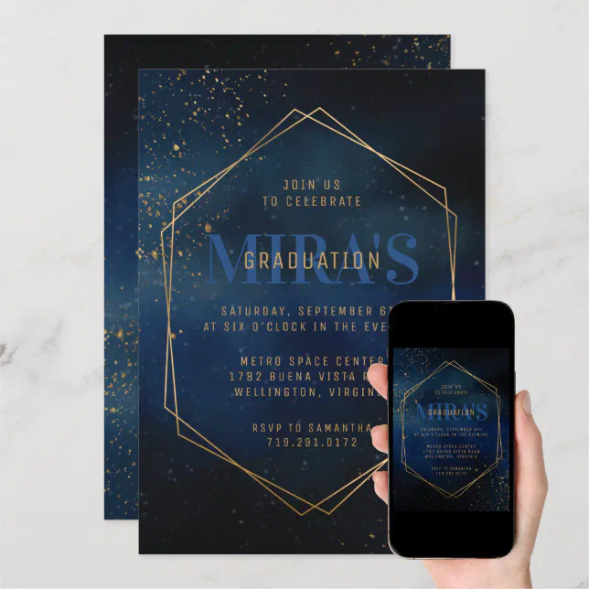 Golden Galaxy Graduation Invitation | Zazzle