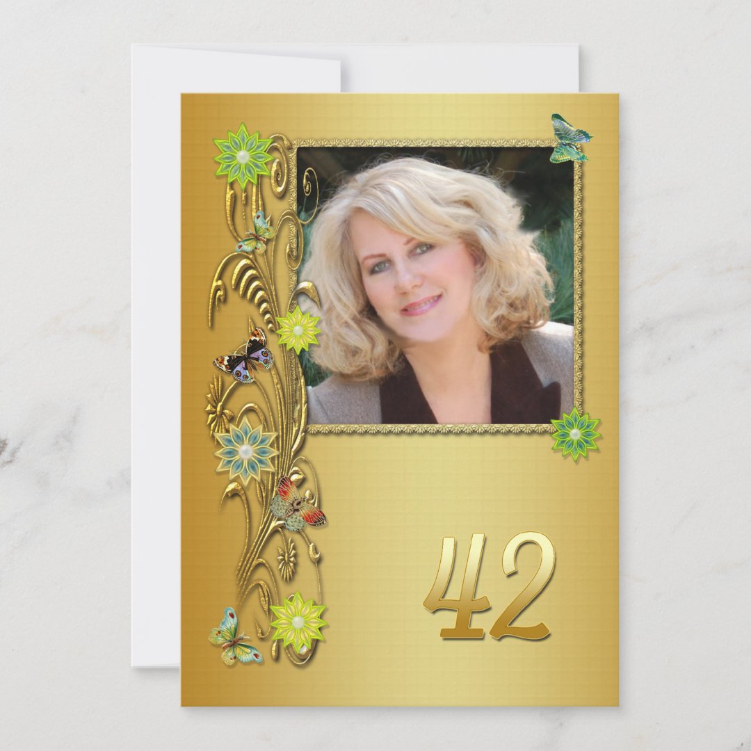 Golden Garden 42nd Birthday party invitation | Zazzle