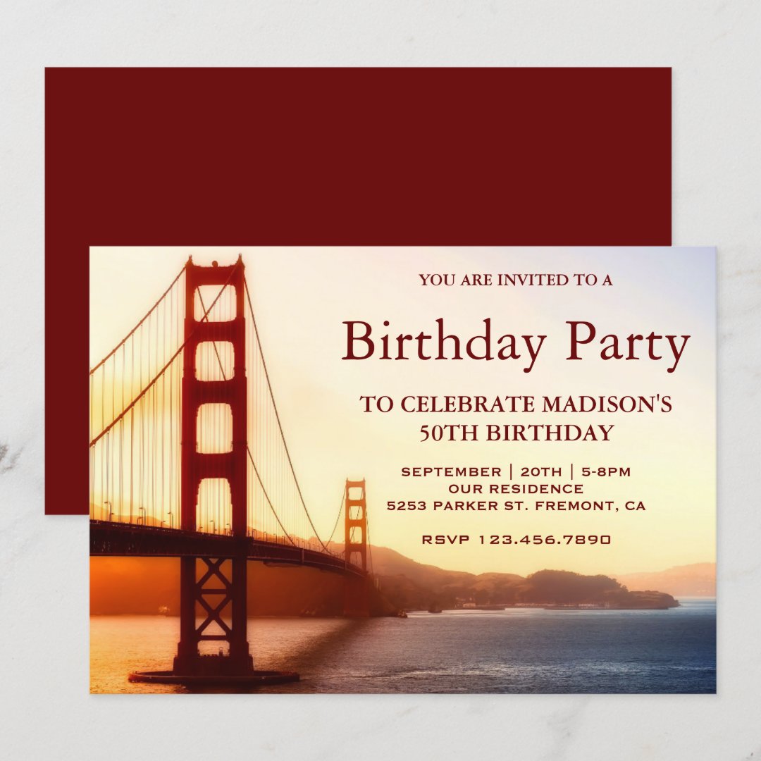 Golden Gate Bridge Birthday Party Invitation | Zazzle