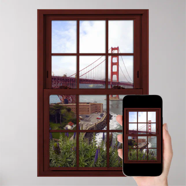 Golden Gate Bridge Faux Cherry Wood Window Poster | Zazzle