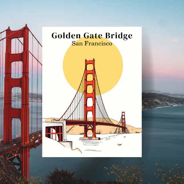 Golden Gate Bridge San Francisco Minimalistic Postcard | Zazzle