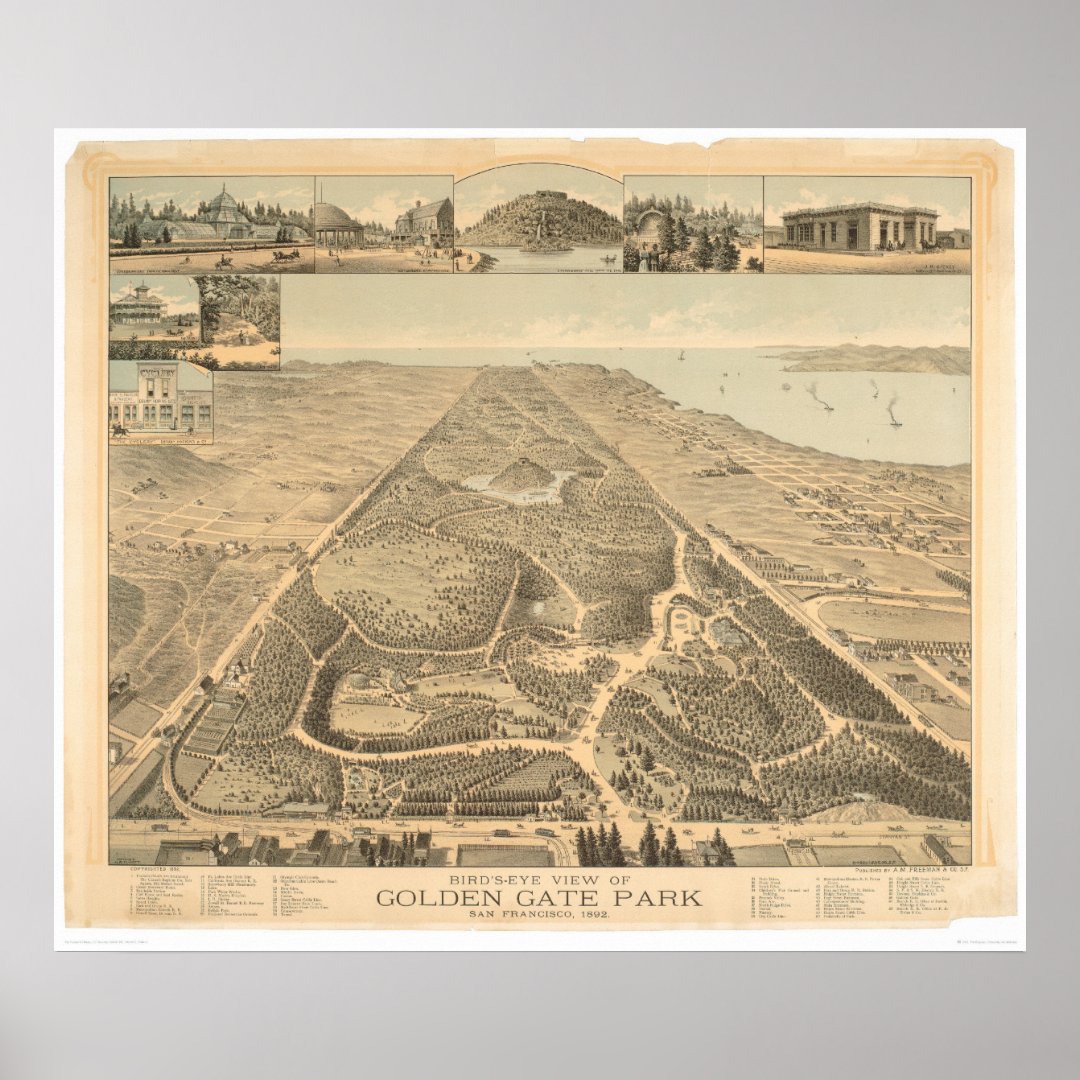 Golden Gate Park Panoramic Map 1892 (0644A) Poster | Zazzle