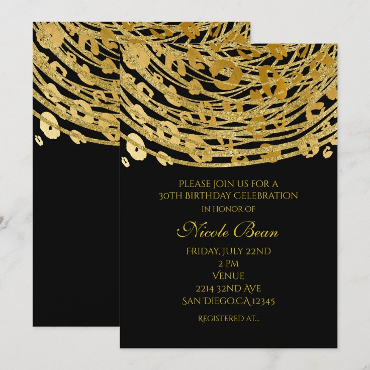 Golden Glam Cheetah Print Exotic Party Invitations | Zazzle
