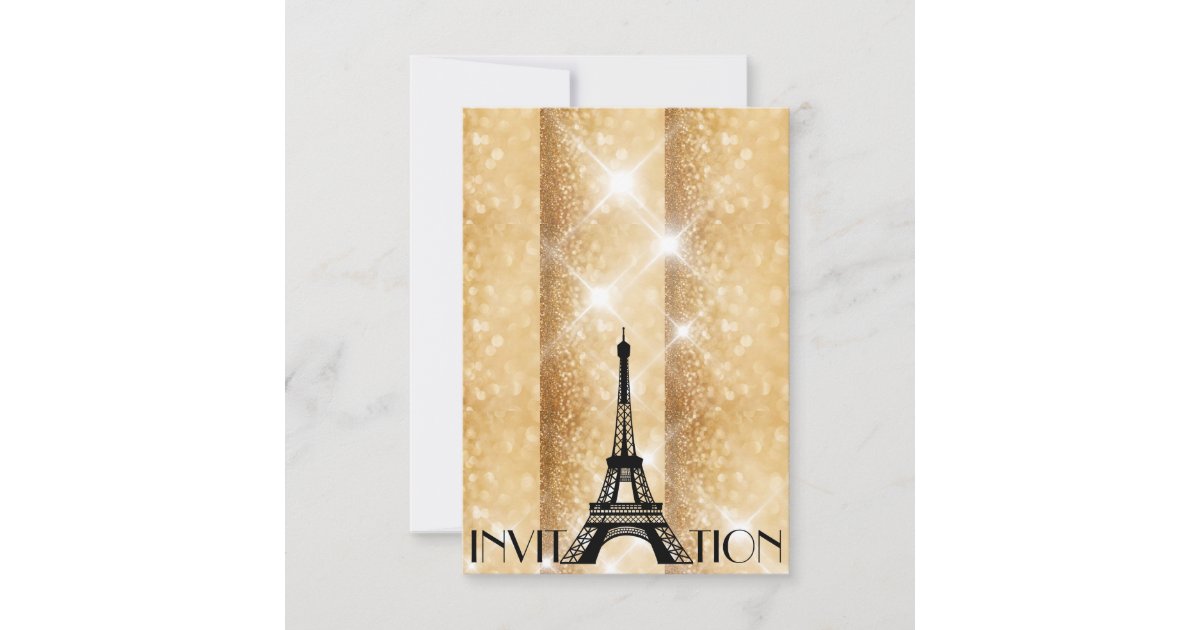 Golden Glitter Personalized Paris Invitation | Zazzle