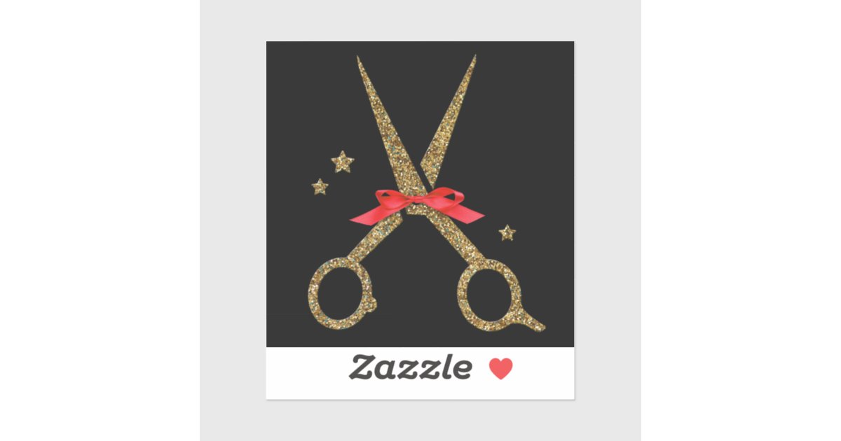 Golden glitter scissors - Hair dresser stylist Sticker | Zazzle