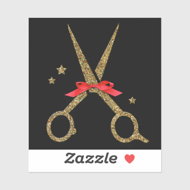 Golden glitter scissors - Hair dresser stylist Sticker | Zazzle
