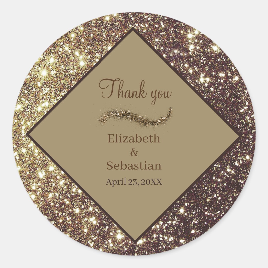 Golden glitters sparkling Thank you Classic Round Sticker | Zazzle